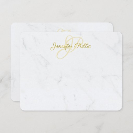 Modern Elegant Gold Handwritten Script Text Marble Note Card | Zazzle