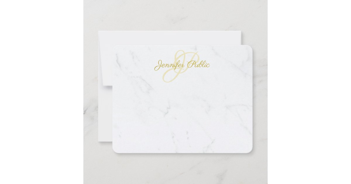 Modern Elegant Gold Handwritten Script Text Marble Note Card | Zazzle