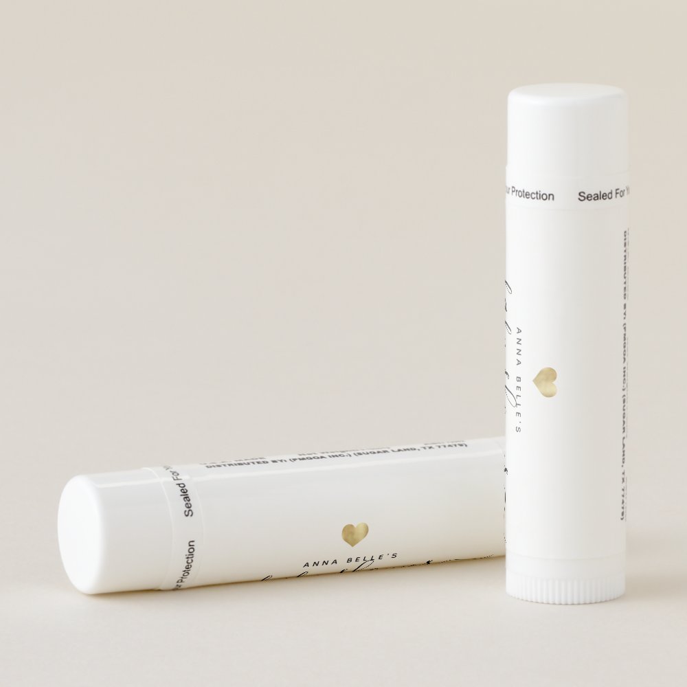 Modern Elegant Gold Heart Chic Script Baby Shower Lip Balm sold by ...