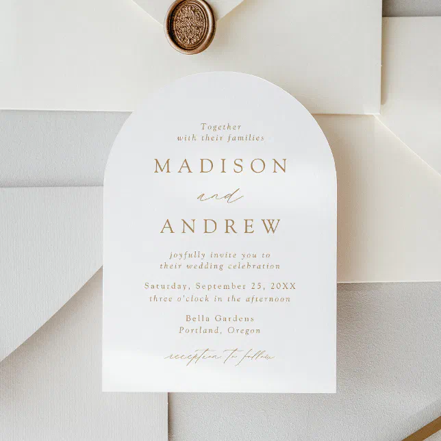 Modern Elegant Gold Script Arch Wedding Invitation | Zazzle