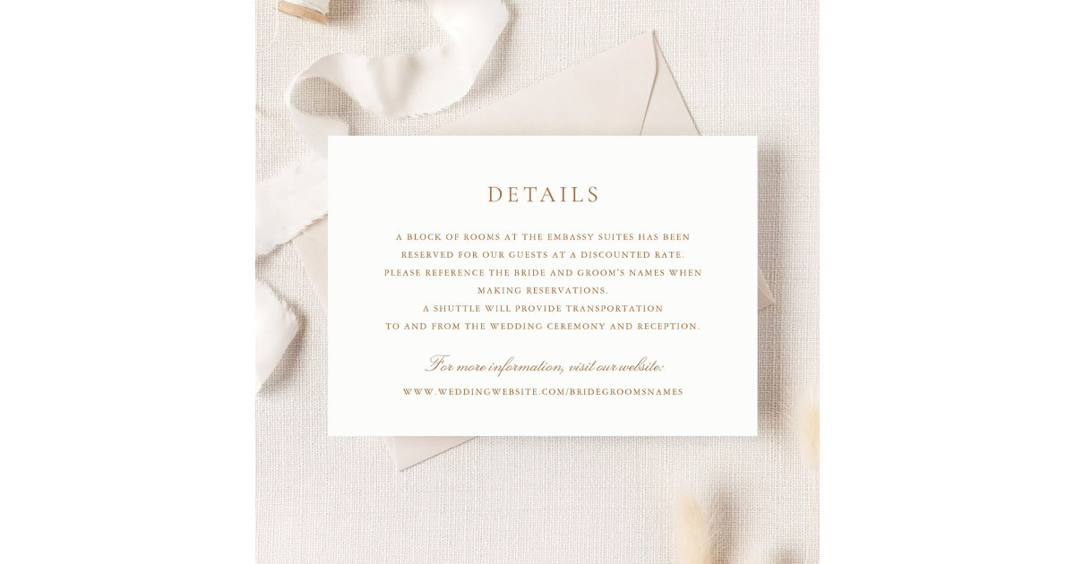 Modern Elegant Gold Script Wedding Details Insert Invitation | Zazzle