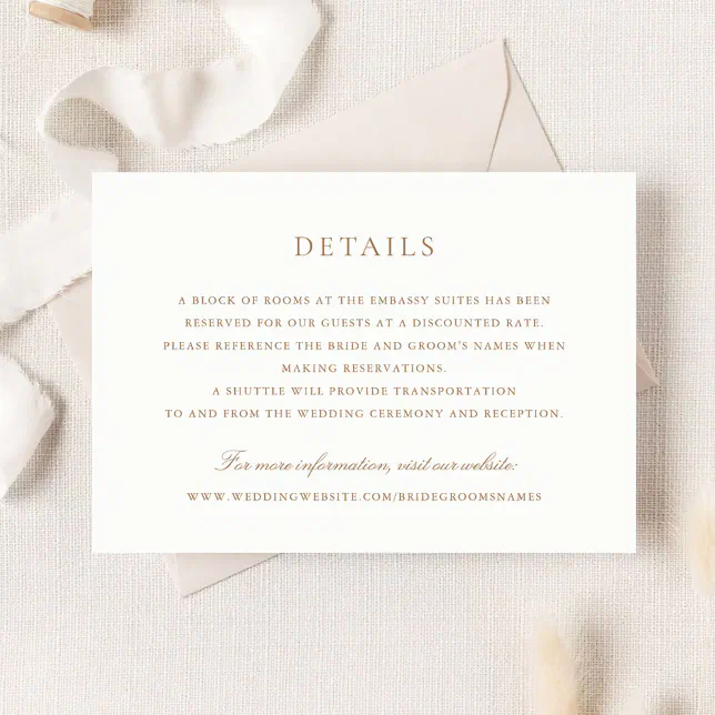 Modern Elegant Gold Script Wedding Details Insert Invitation | Zazzle