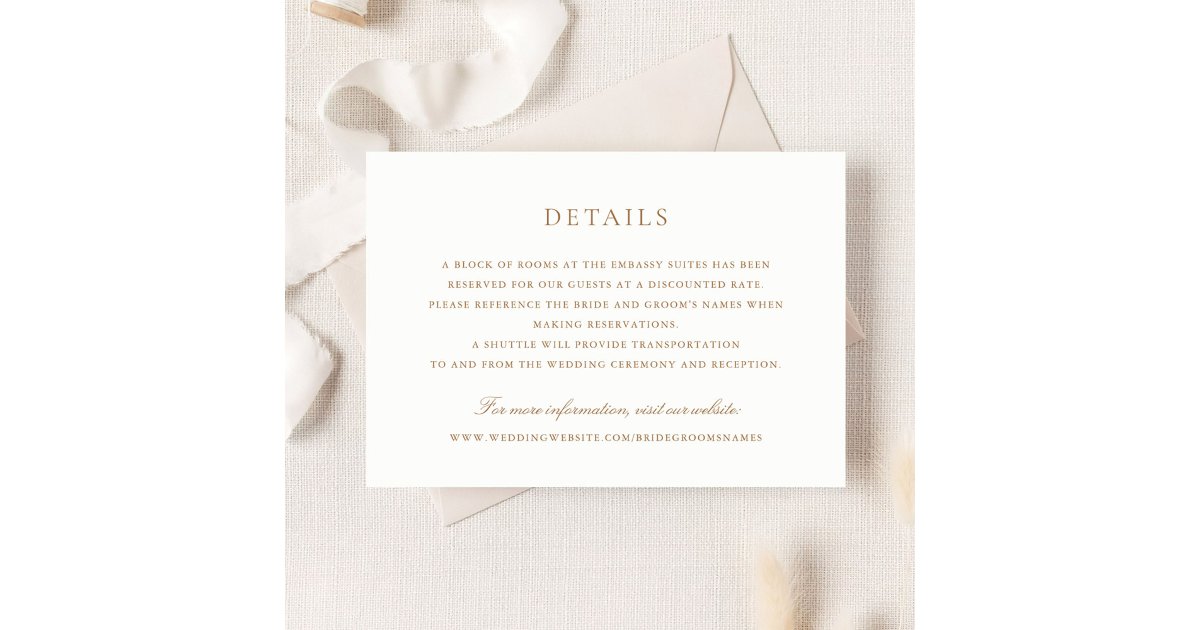 Modern Elegant Gold Script Wedding Details Insert Invitation | Zazzle