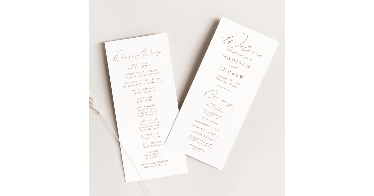 Modern Elegant Gold Script Wedding Program | Zazzle