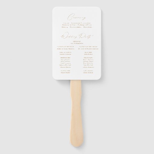 Modern Elegant Gold Script Wedding Program Hand Fan | Zazzle
