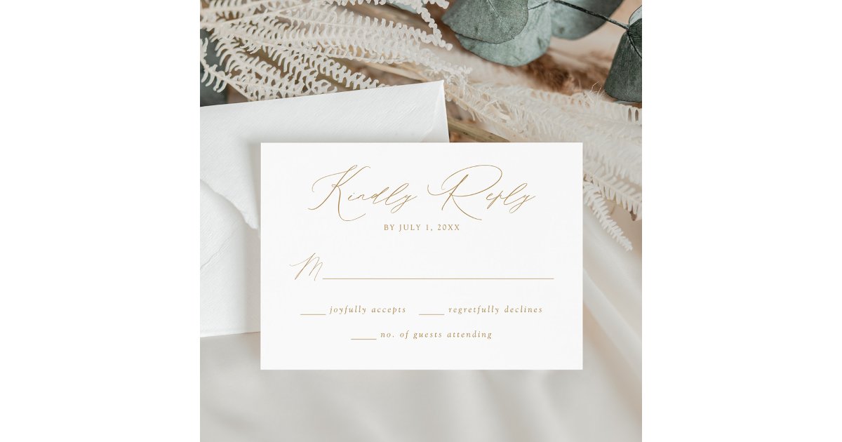 Modern Elegant Gold Script Wedding RSVP Card | Zazzle