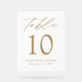 Modern Elegant Gold Script Wedding Table Number Acrylic Sign | Zazzle