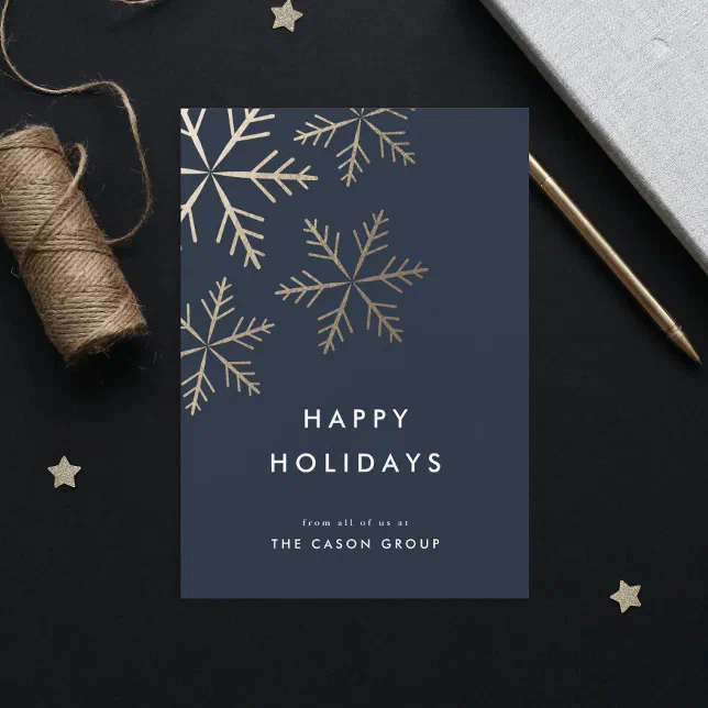Modern Elegant Gold Snowflakes Business Holiday Card | Zazzle