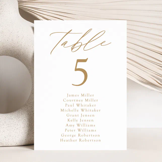 Modern Elegant Gold Table Number Seating Chart | Zazzle