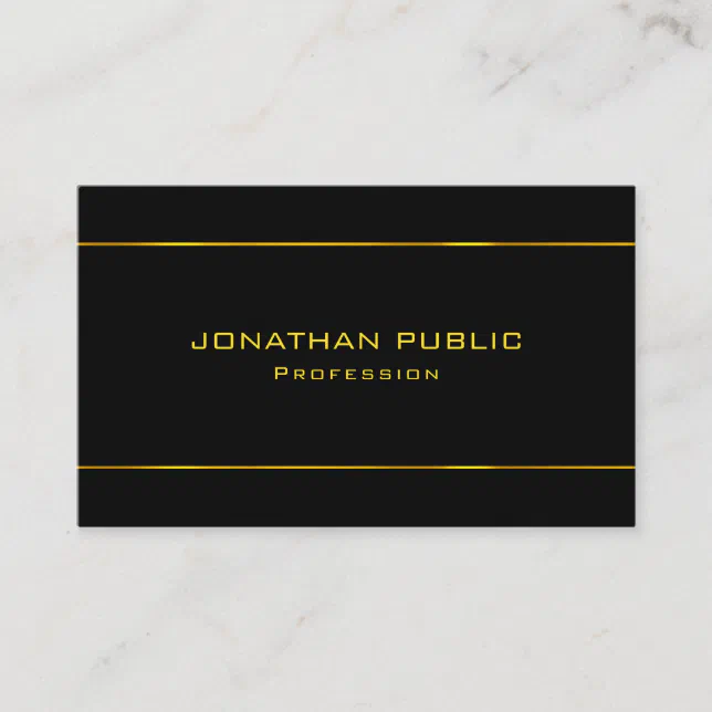 Modern Elegant Gold Text Black Professional Trendy Business Card | Zazzle
