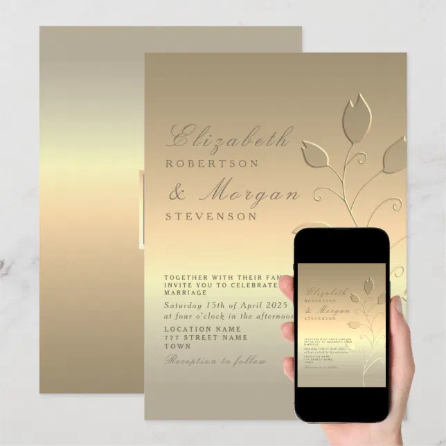 Modern Elegant Gold Wedding Invitation | Zazzle