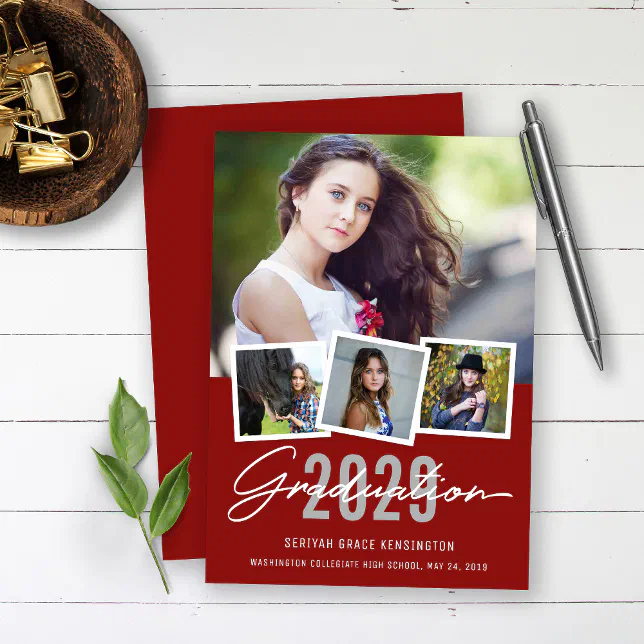 Modern Elegant Graduation Class of 2019 4 Photo Announcement | Zazzle