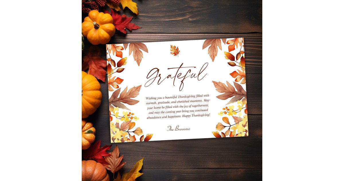 Modern Elegant Grateful Fall Thanksgiving Holiday Card | Zazzle