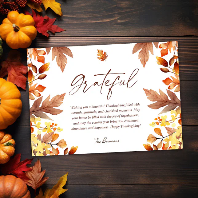 Modern Elegant Grateful Fall Thanksgiving Holiday Card | Zazzle