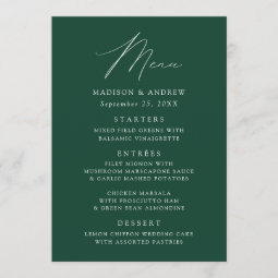 Modern Elegant Green Wedding Menu | Zazzle