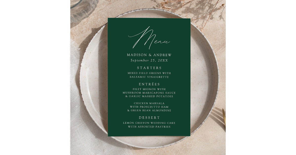 Modern Elegant Green Wedding Menu | Zazzle