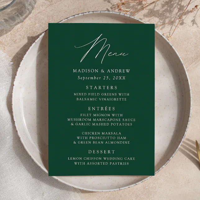 Modern Elegant Green Wedding Menu | Zazzle