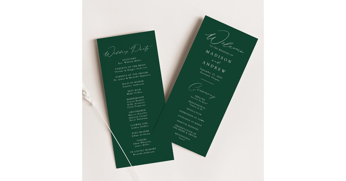 Modern Elegant Green Wedding Program | Zazzle