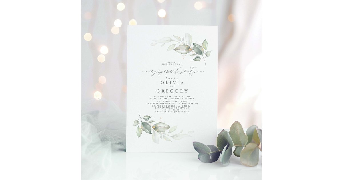 Modern Elegant Greenery Engagement Party Invitation | Zazzle