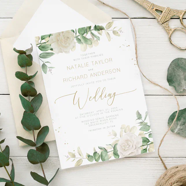 Modern Elegant Greenery Wedding Invitation | Zazzle