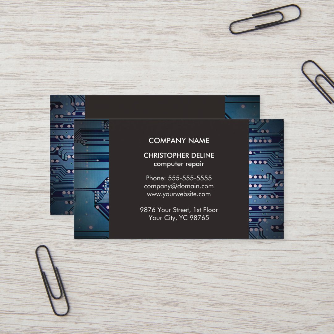 Modern Elegant Grey Blue Circuit Computer Repair Business Card | Zazzle