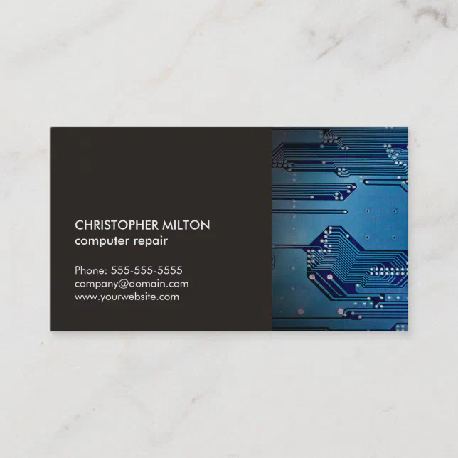 Modern Elegant Grey Blue Circuit Computer Repair Business Card | Zazzle
