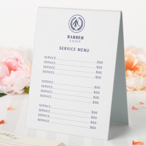 Modern elegant hair salon barber service menu table tent sign | Zazzle