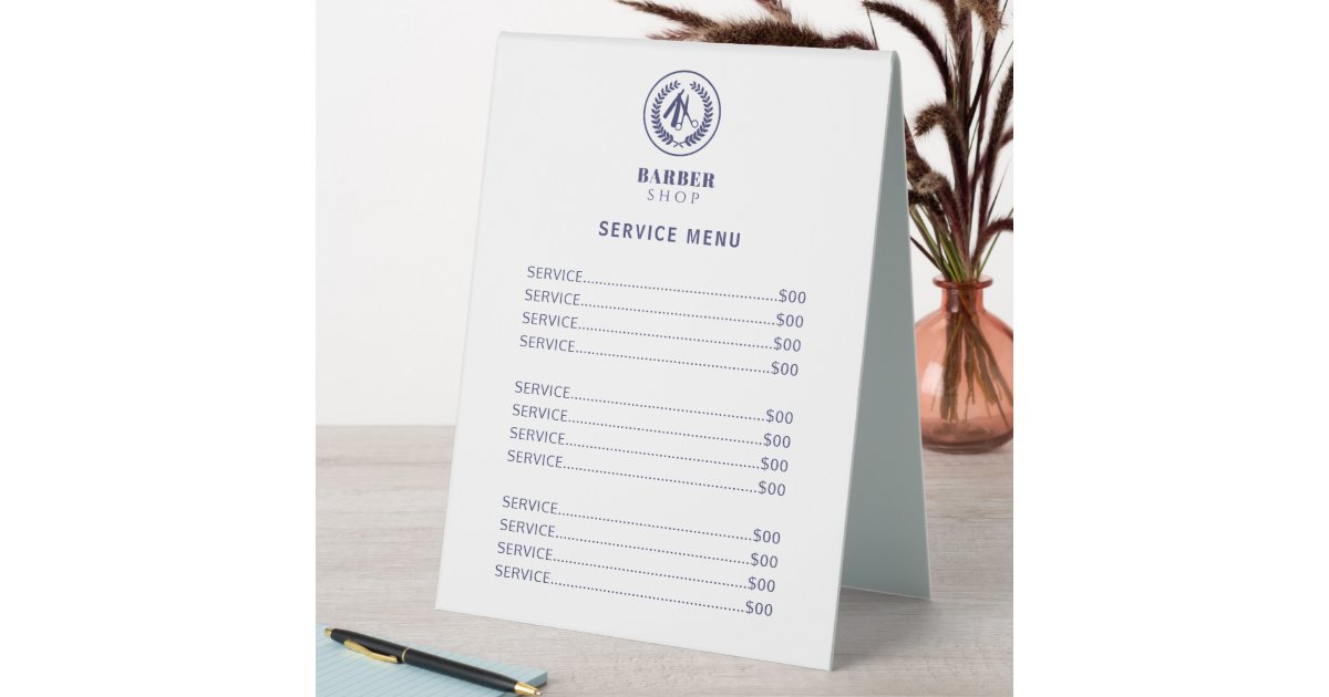 Modern elegant hair salon barber service menu table tent sign | Zazzle