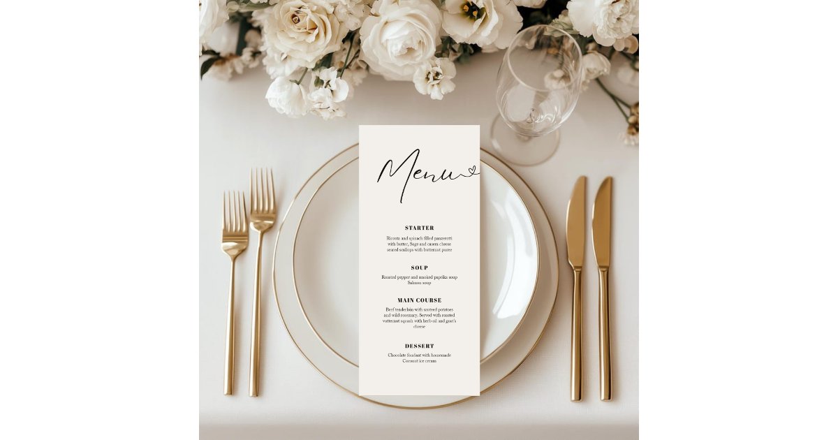 Modern Elegant Handwriting Wedding Dinner Menu | Zazzle