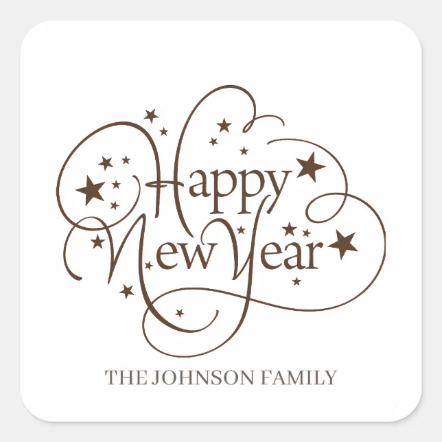 Modern Elegant Happy New Year Script Square Sticker | Zazzle