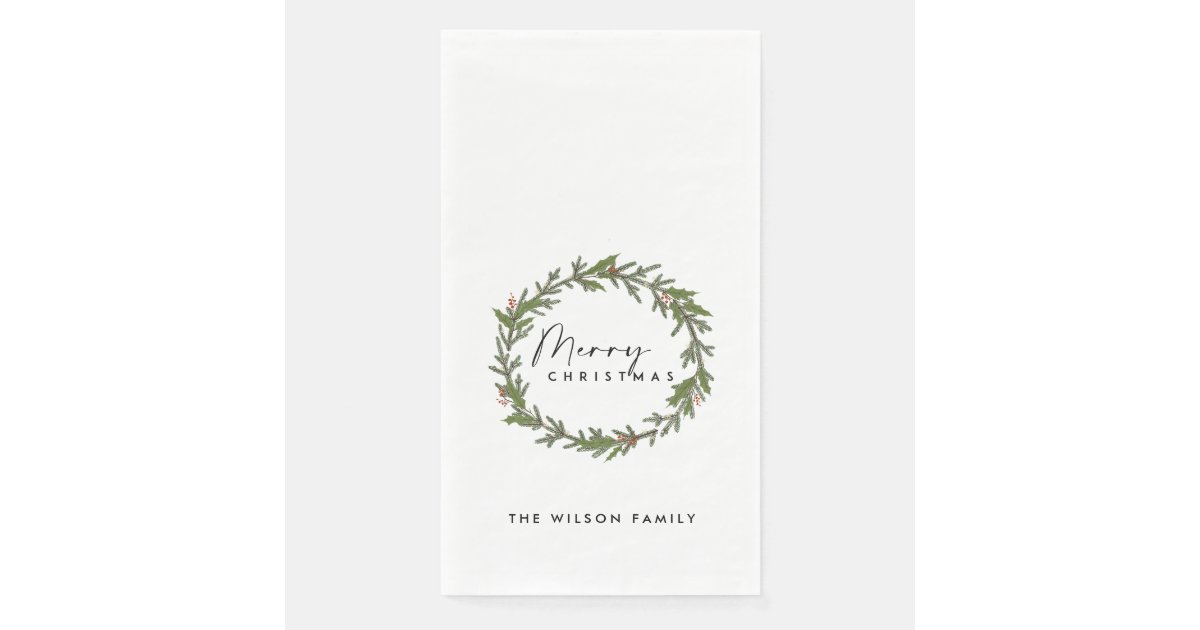 MODERN ELEGANT HOLLY BERRY WREATH CHRISTMAS PAPER GUEST TOWELS | Zazzle
