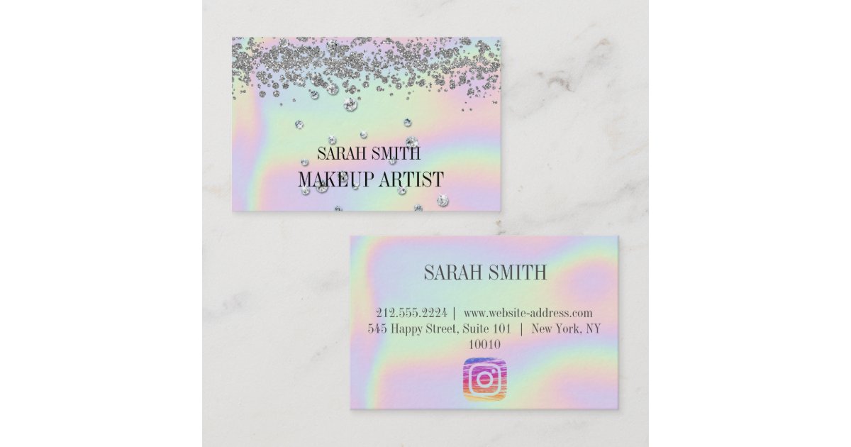 Modern elegant holographic, diamonds business card | Zazzle