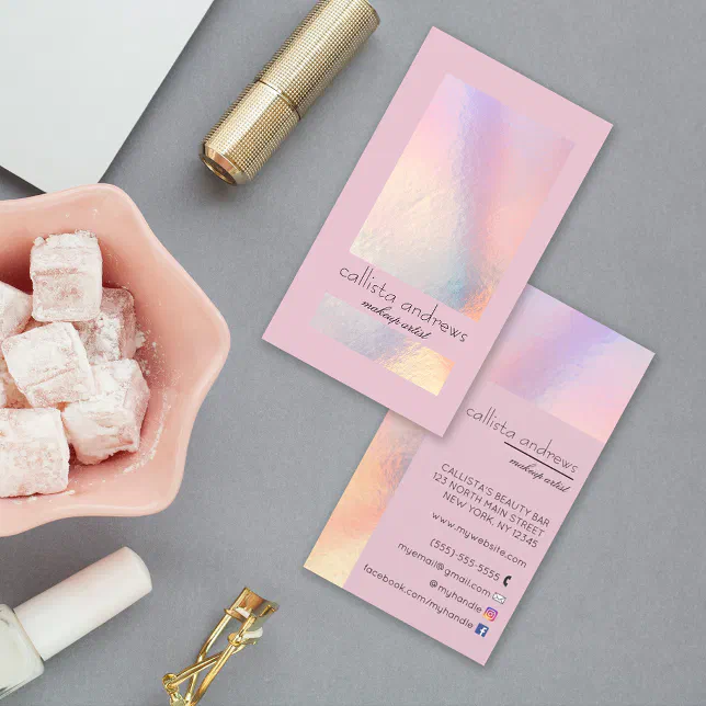 Modern Elegant Holographic Iridescent Color Block Business Card | Zazzle