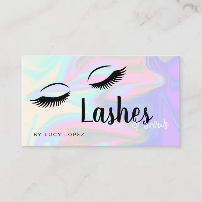 Modern elegant holographic lashes & brows business card | Zazzle