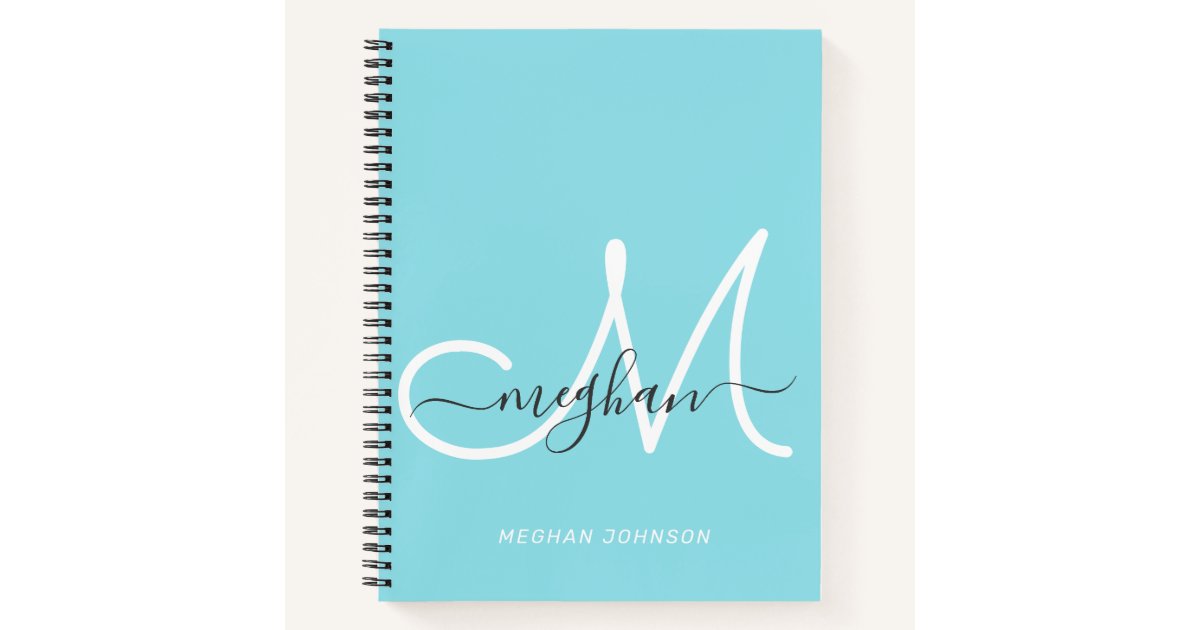 Modern Elegant Light Blue White Script Monogram Notebook | Zazzle