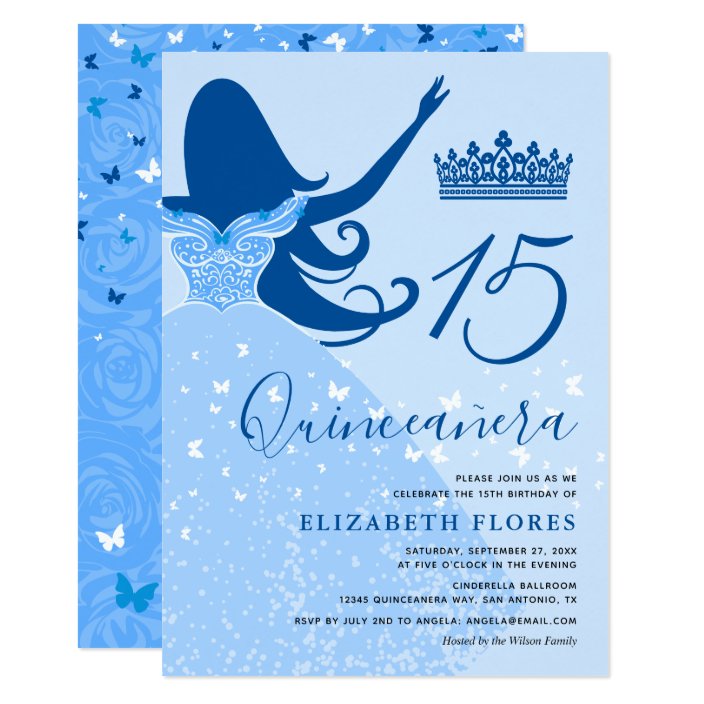 Modern Elegant Light Royal Blue Quinceanera Invitation | Zazzle.com