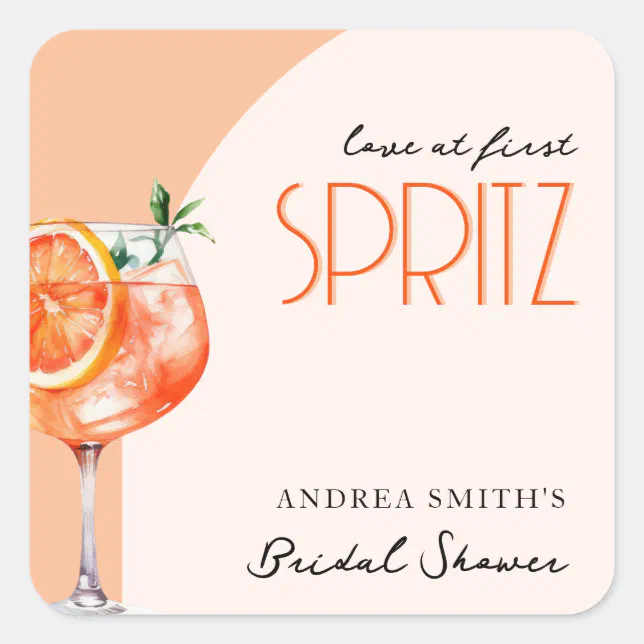 Modern Elegant Love at First Spritz Bridal Shower Square Sticker | Zazzle