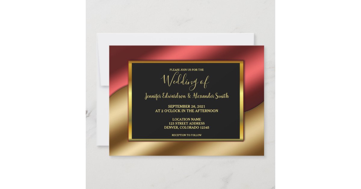 Modern elegant luxury red gold glitter Wedding Invitation | Zazzle