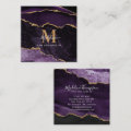 Modern Elegant Marble Agate Purple Gold Monogram Square Business Card ...