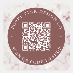 Modern Elegant Marble Custom QR Code Shop Sticker | Zazzle