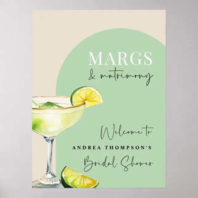 Modern Elegant Margs and Matrimony Bridal Shower Poster | Zazzle