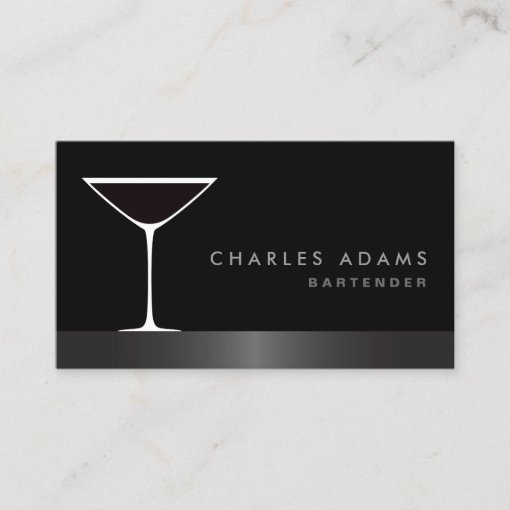 Modern elegant martini cocktail glass bartender business card | Zazzle
