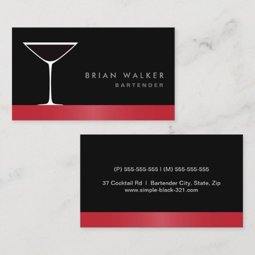 Modern elegant martini cocktail glass bartender business card | Zazzle