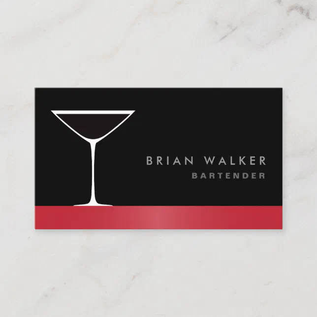 Modern elegant martini cocktail glass bartender business card | Zazzle