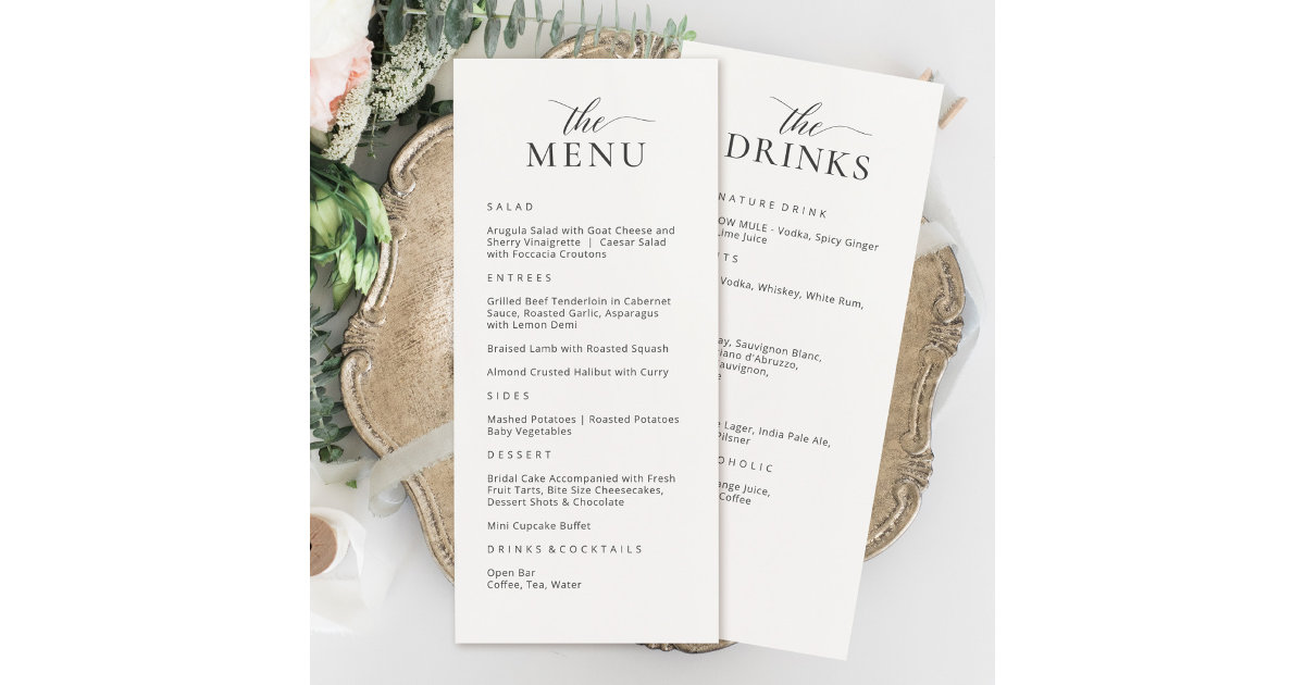Modern Elegant Menu and Drinks Card | Zazzle