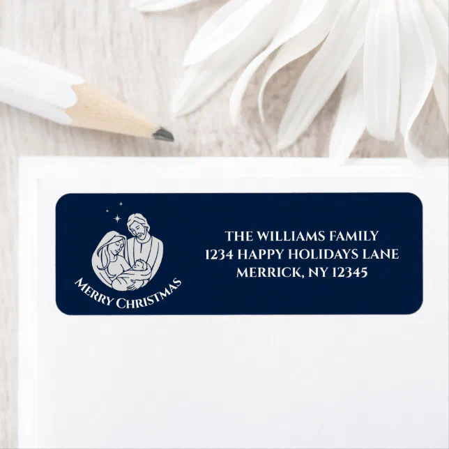 Modern Elegant Merry Christmas Jesus Nativity Label | Zazzle