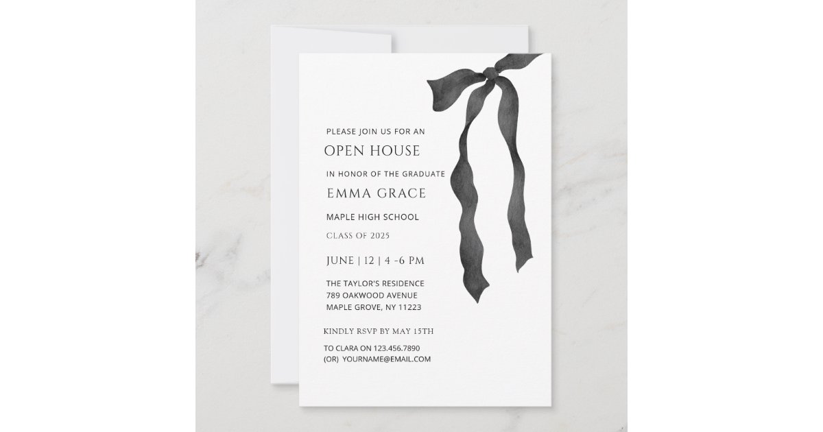 Modern Elegant Minimal Bow Open house Graduation Invitation | Zazzle