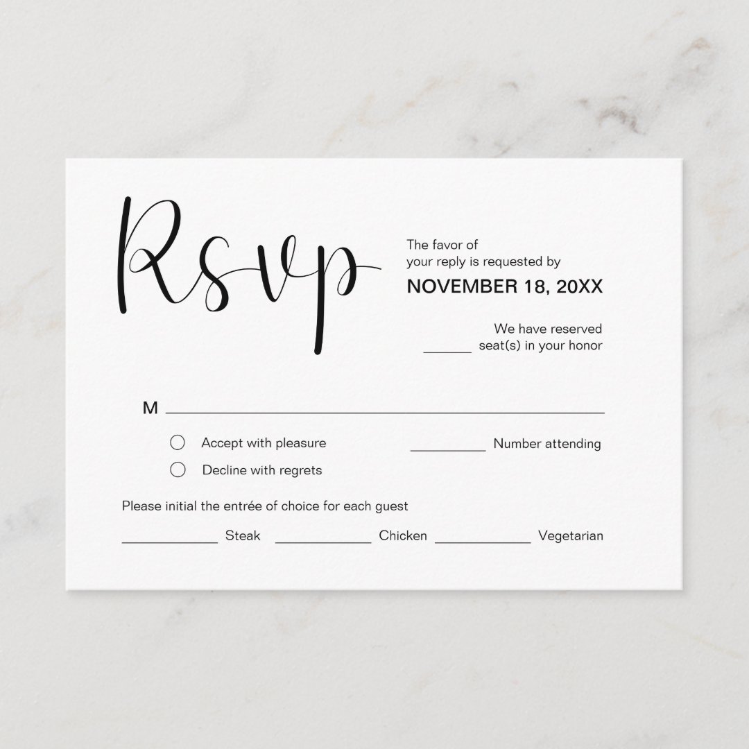 Modern Elegant Minimal, RSVP, Black Font, Respond Enclosure Card | Zazzle