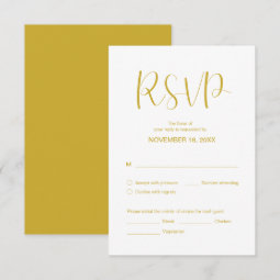 Modern Elegant Minimal, RSVP, Gold Font, Respond Enclosure Card | Zazzle