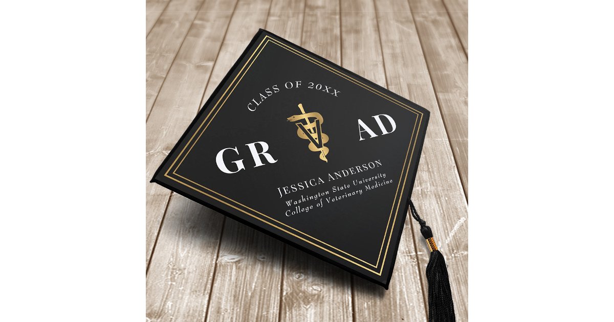 Modern Elegant Minimal Simple Veterinary School Graduation Cap Topper ...